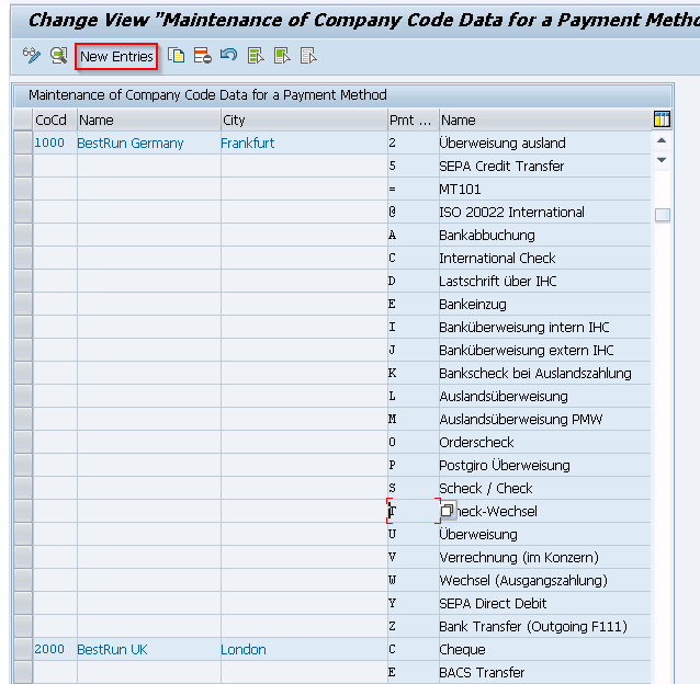 Set Up Payment Methods Per Company Code For Payment Transactions S